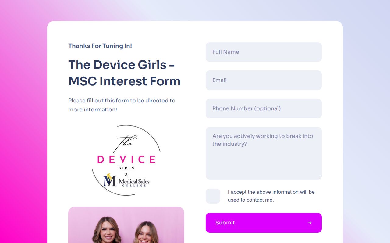 The Device Girls x MSC Landing Page